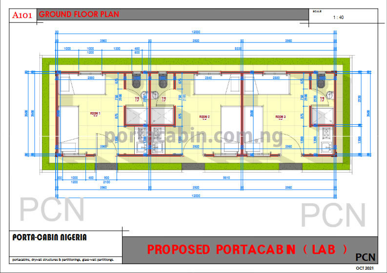 Porta Cabin 3D Floor Plans (3.5m by 12m Living Q)